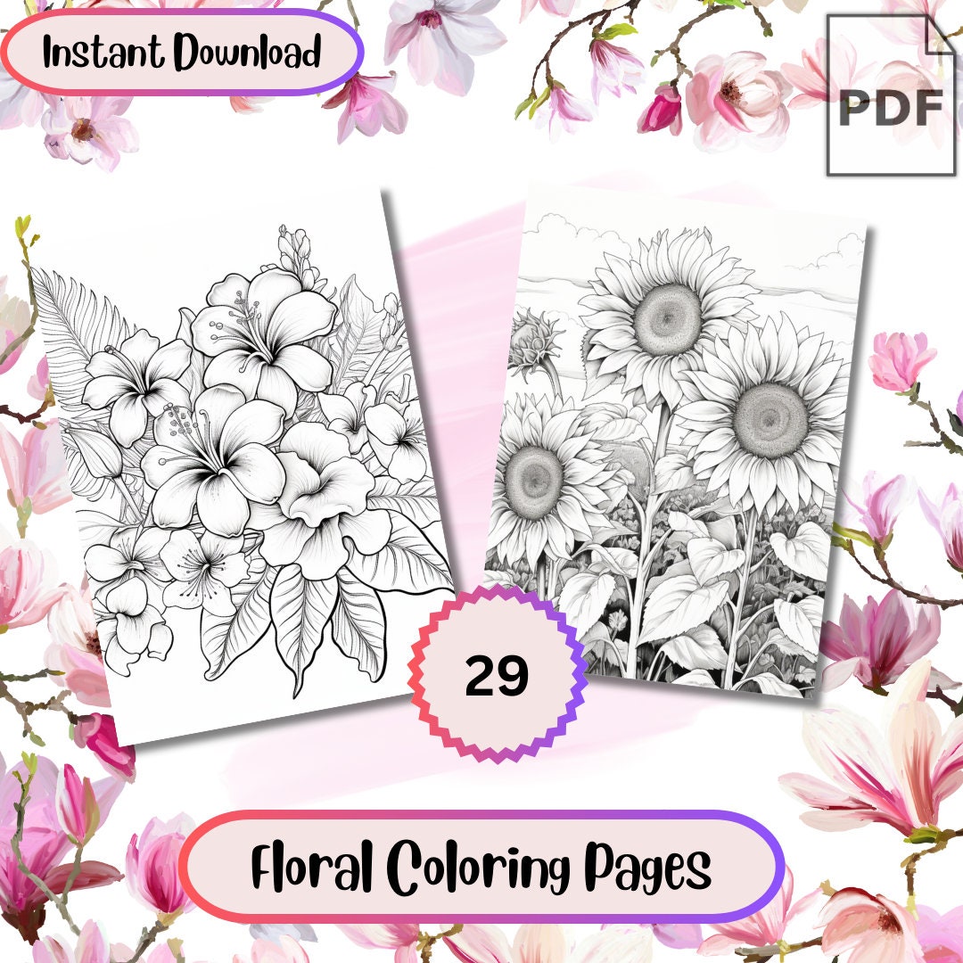 Botanical Coloring Pages Digital Download Spring Flower Creative Hobby ...