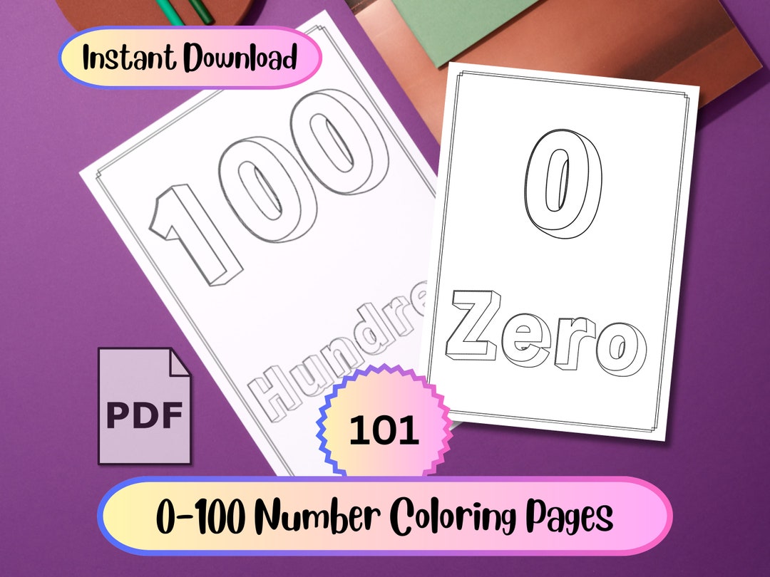 Interactive 0-100 Numbers Coloring Page Collection Instant Download 101 ...