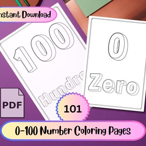 Interactive 0-100 Numbers Coloring Page Collection Instant Download 101 ...