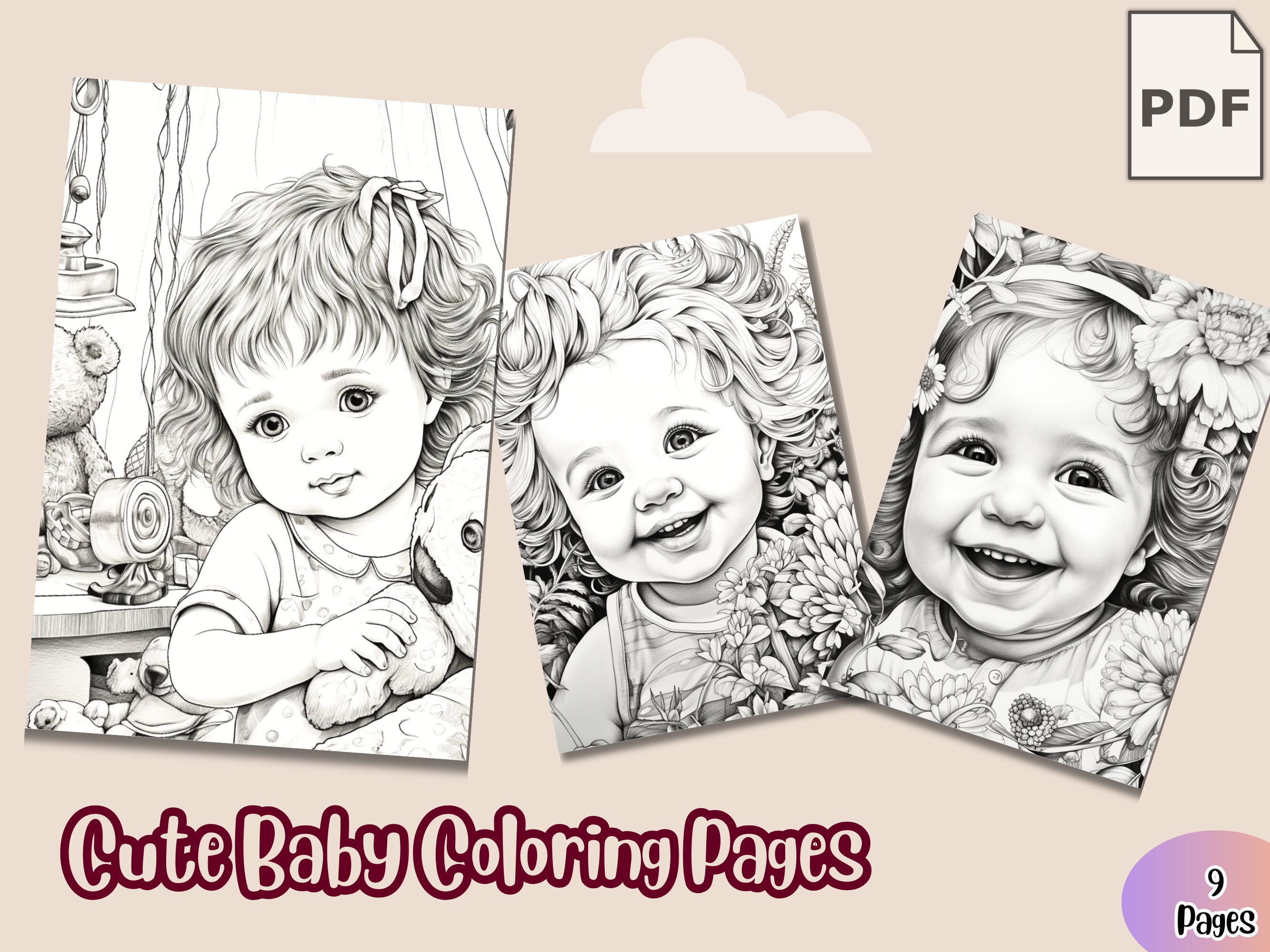 Cute Baby Coloring Pages 9 Pages of Printable PDF, Instant Download ...