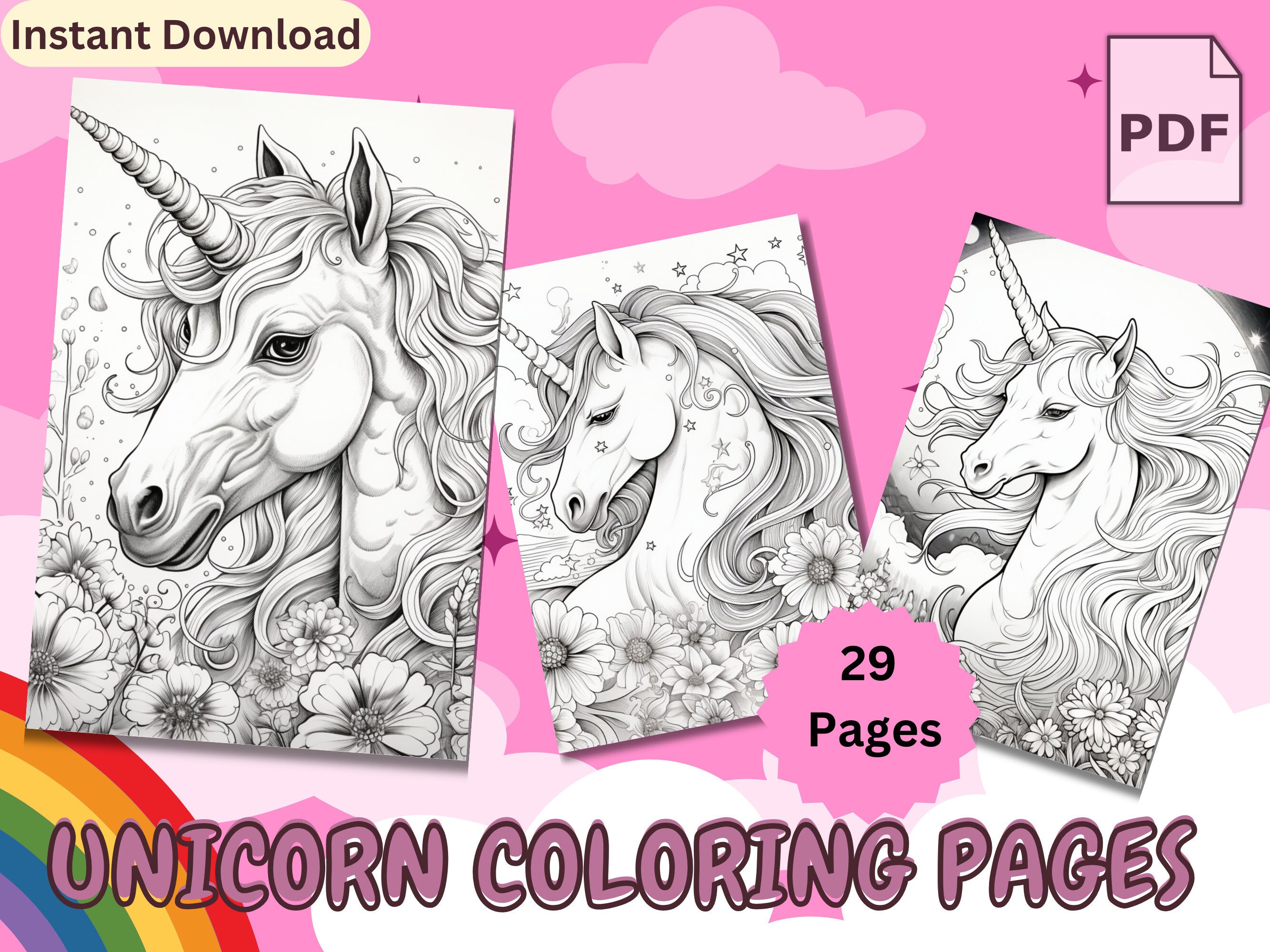 Rainbow Unicorn Coloring Page, Fantasy Coloring Sheet Rainbow Coloring ...