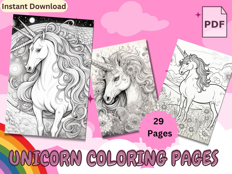 Rainbow Unicorn Coloring Page, Fantasy Coloring Sheet Rainbow Coloring ...