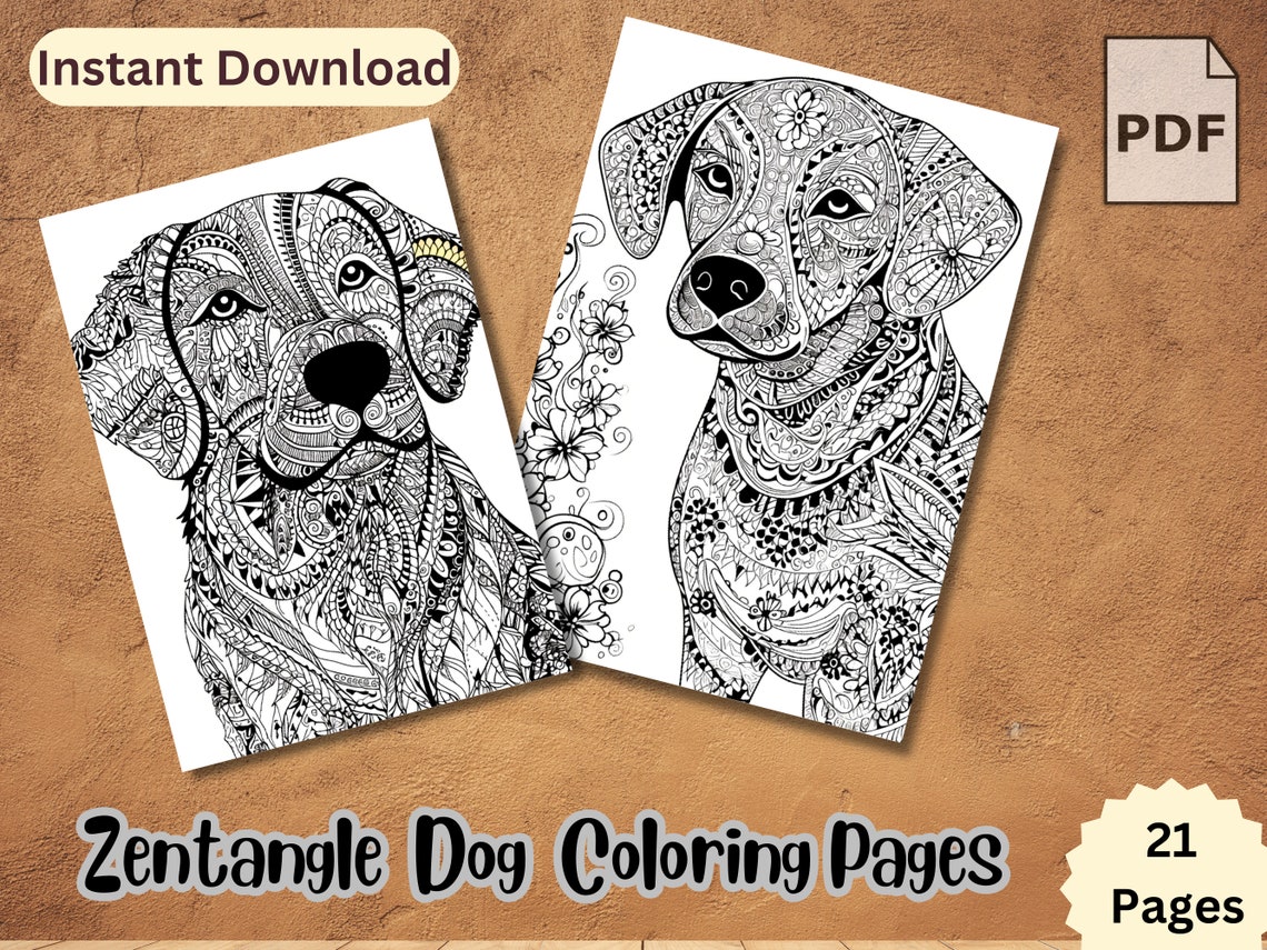 Zentangle Dog Coloring Pages Instant Download for Relaxing Coloring 21 ...