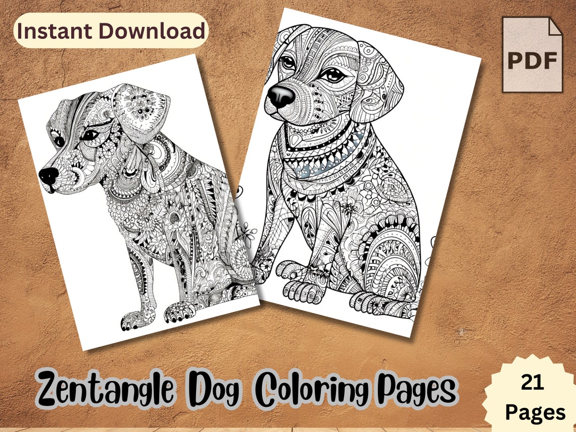 Zentangle Dog Coloring Pages Instant Download for Relaxing Coloring 21 ...