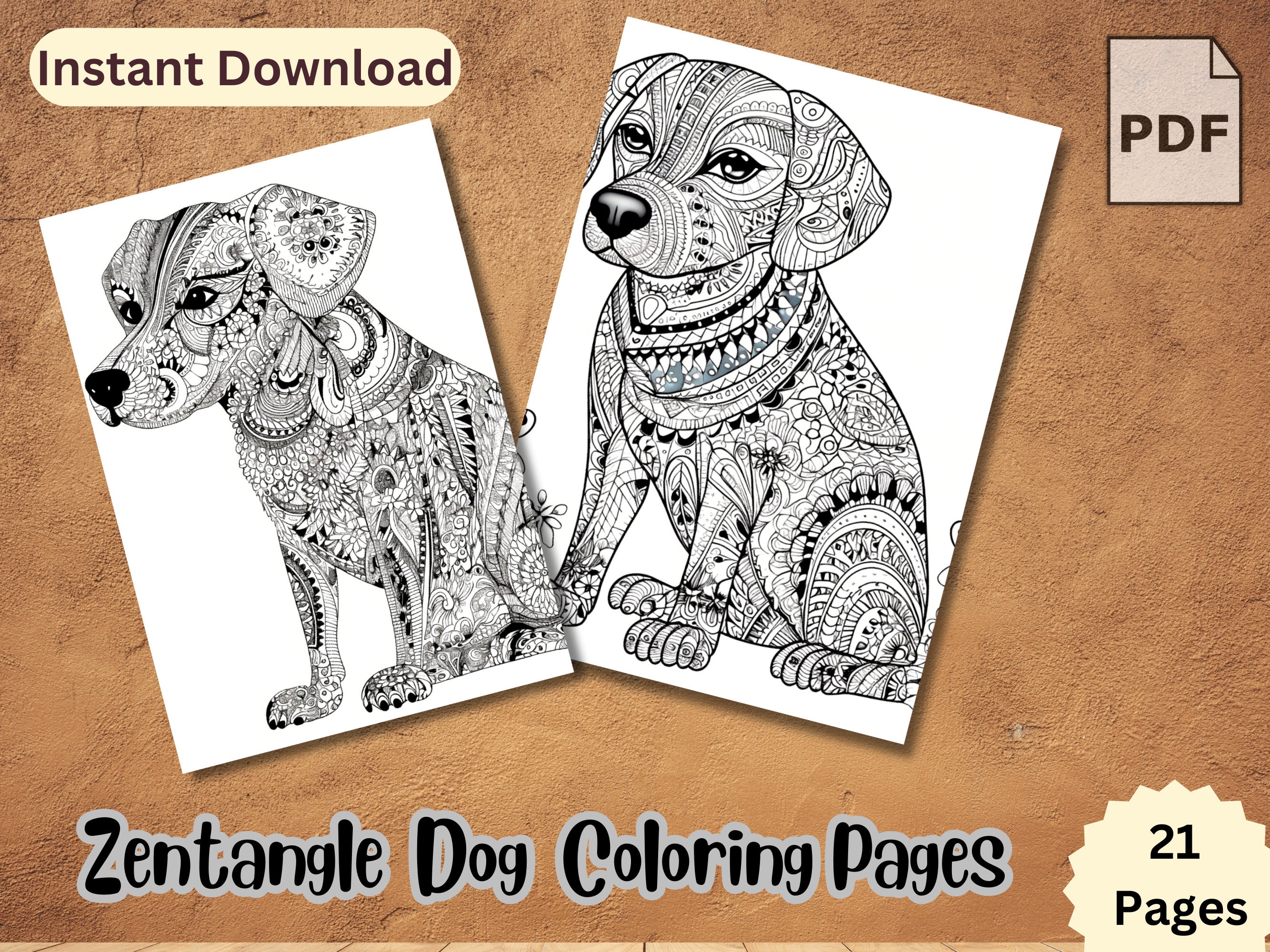 Zentangle Dog Coloring Pages Instant Download for Relaxing Coloring 21 ...