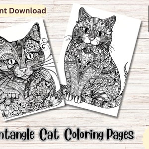 Zentangle Cat Coloring Pages, 21 PDF Unique Designs, Instant Download ...