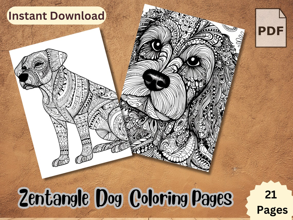 Zentangle Dog Coloring Pages Instant Download for Relaxing Coloring 21 ...