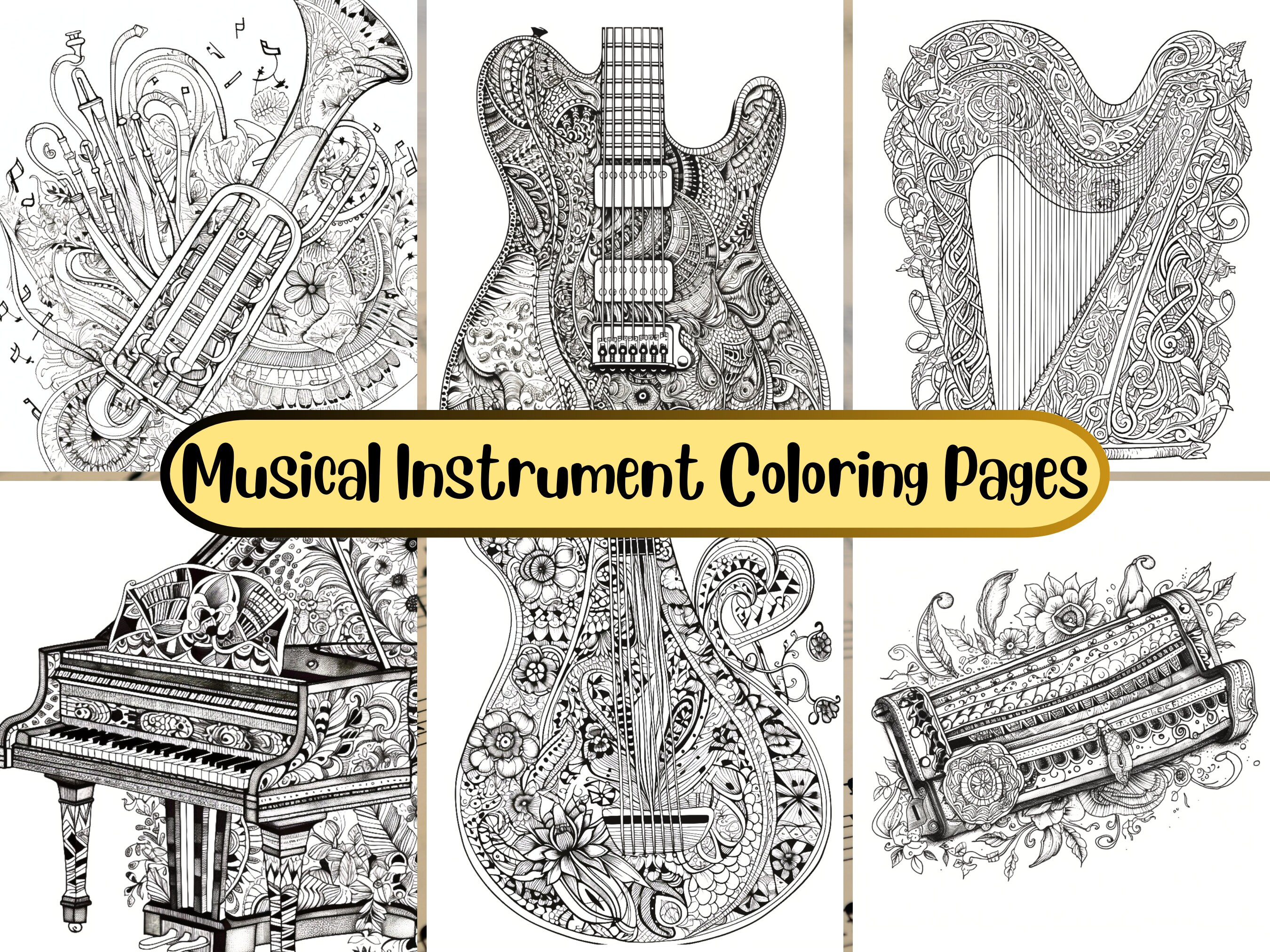 Musical Instrument Zentangle Coloring Pages, Instant Download, 73 PDF ...