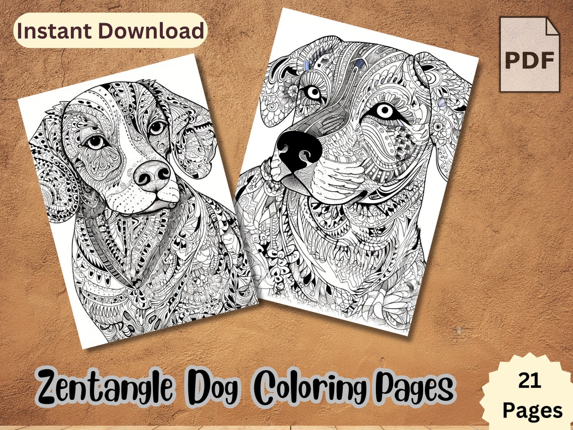 Zentangle Dog Coloring Pages Instant Download for Relaxing Coloring 21 ...