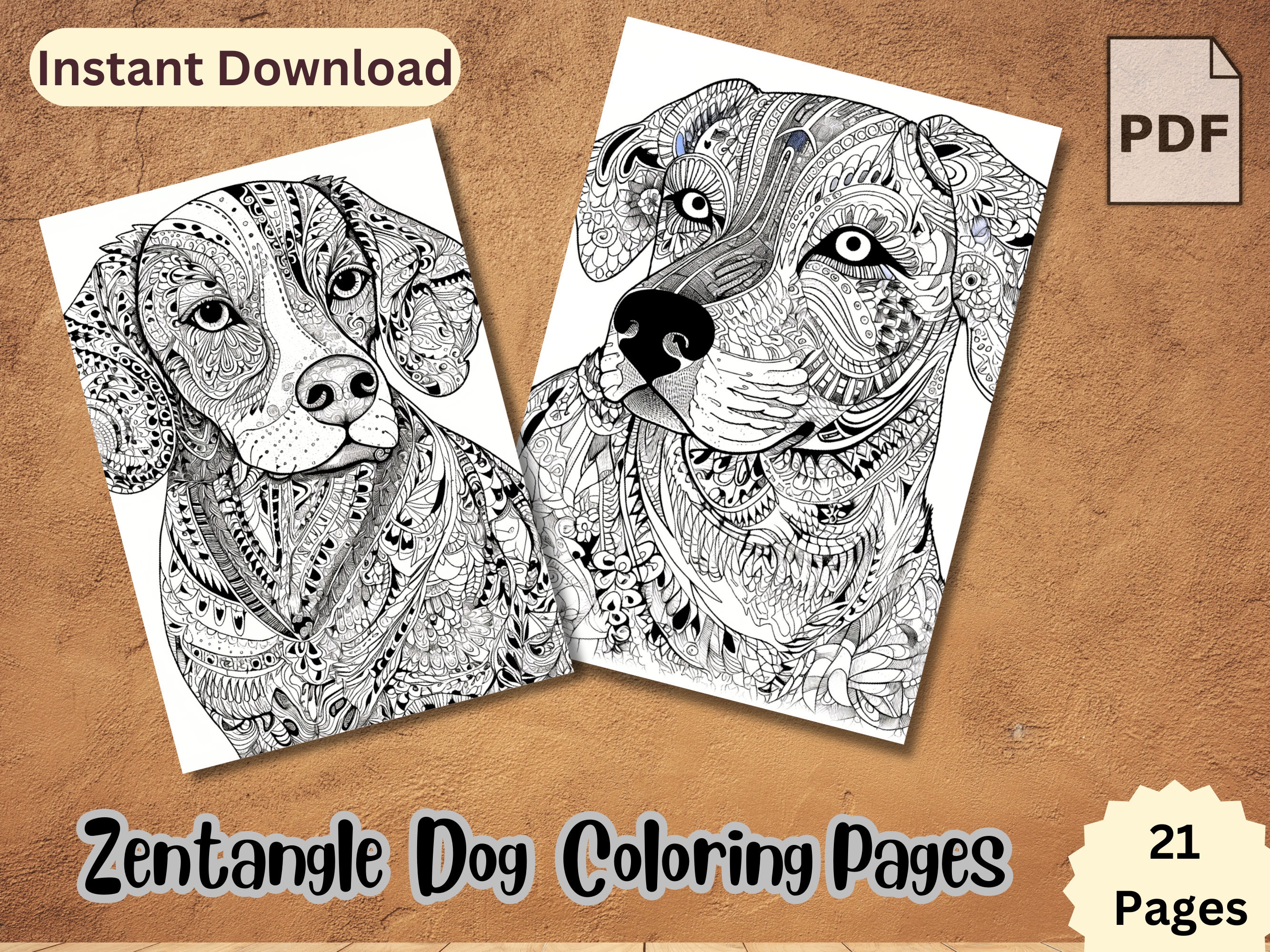 Zentangle Dog Coloring Pages Instant Download for Relaxing Coloring 21 ...