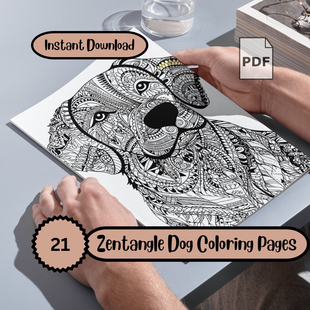 Zentangle Dog Coloring Pages Instant Download for Relaxing Coloring 21 ...