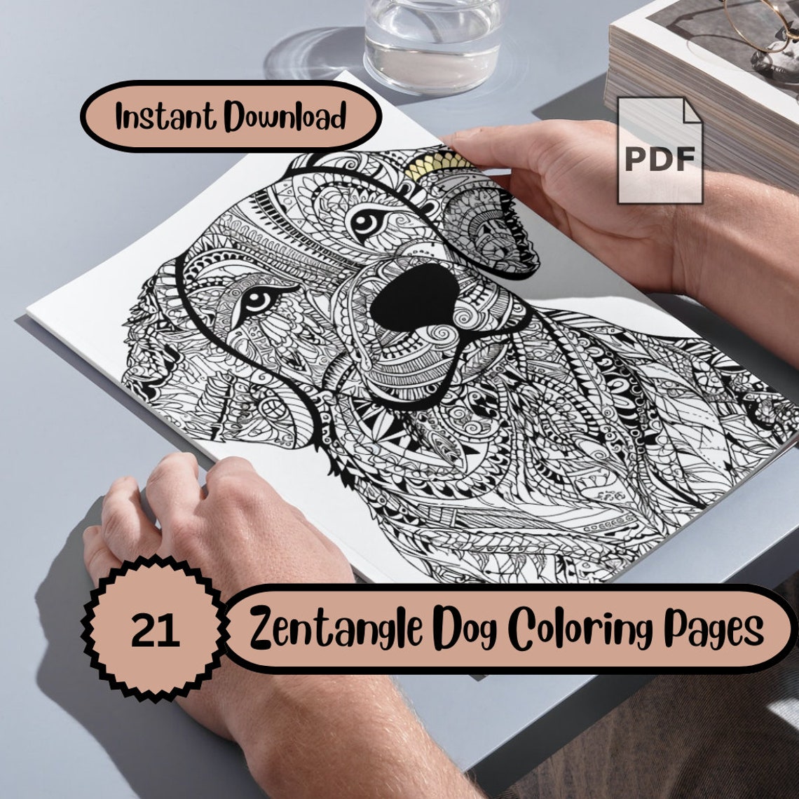 Zentangle Dog Coloring Pages Instant Download for Relaxing Coloring 21 ...