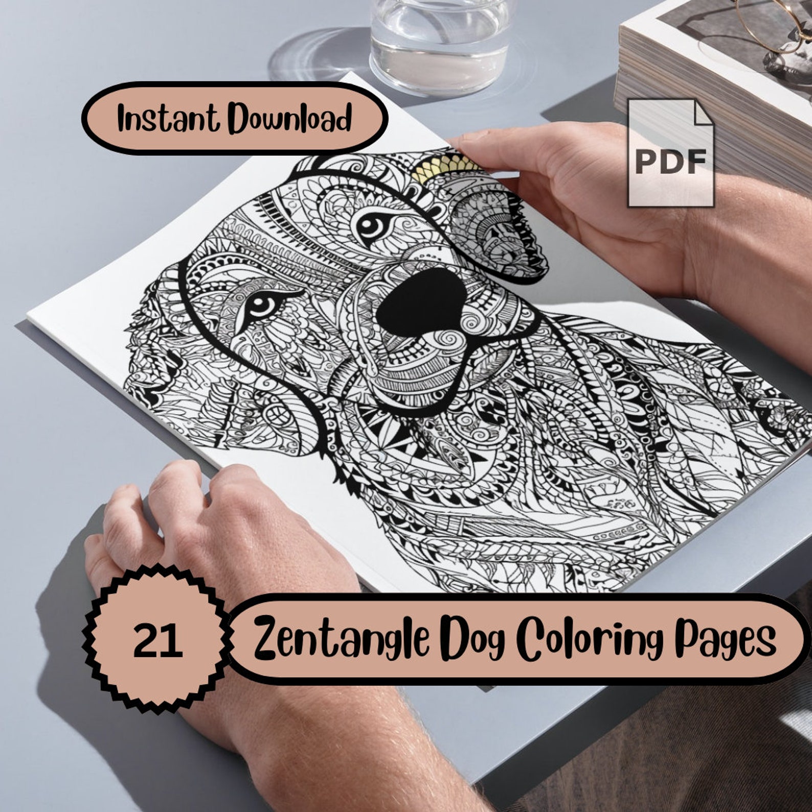 Zentangle Dog Coloring Pages Instant Download for Relaxing Coloring 21 ...