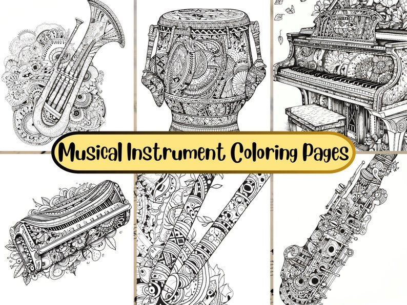 Musical Instrument Zentangle Coloring Pages, Instant Download, 73 PDF ...
