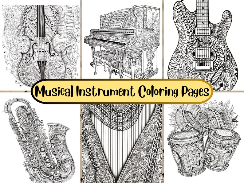 Musical Instrument Zentangle Coloring Pages, Instant Download, 73 PDF ...