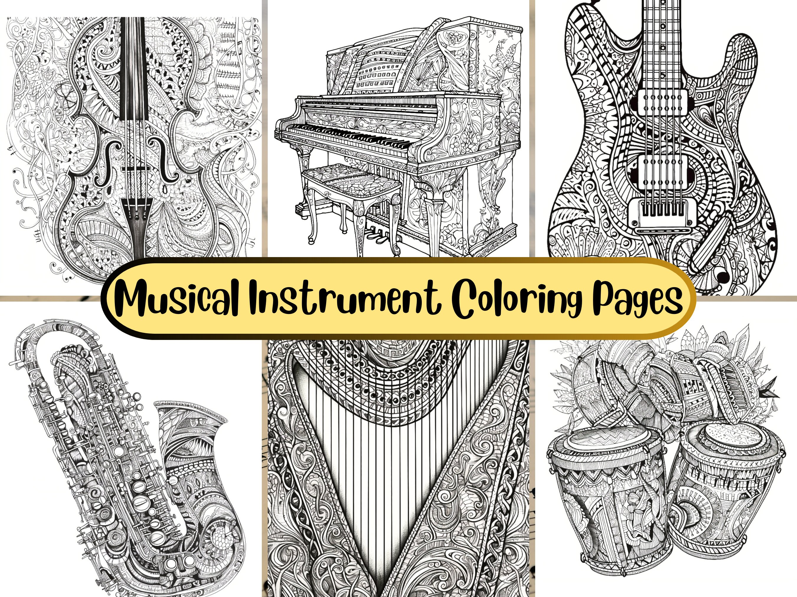 Musical Instrument Zentangle Coloring Pages, Instant Download, 73 PDF ...