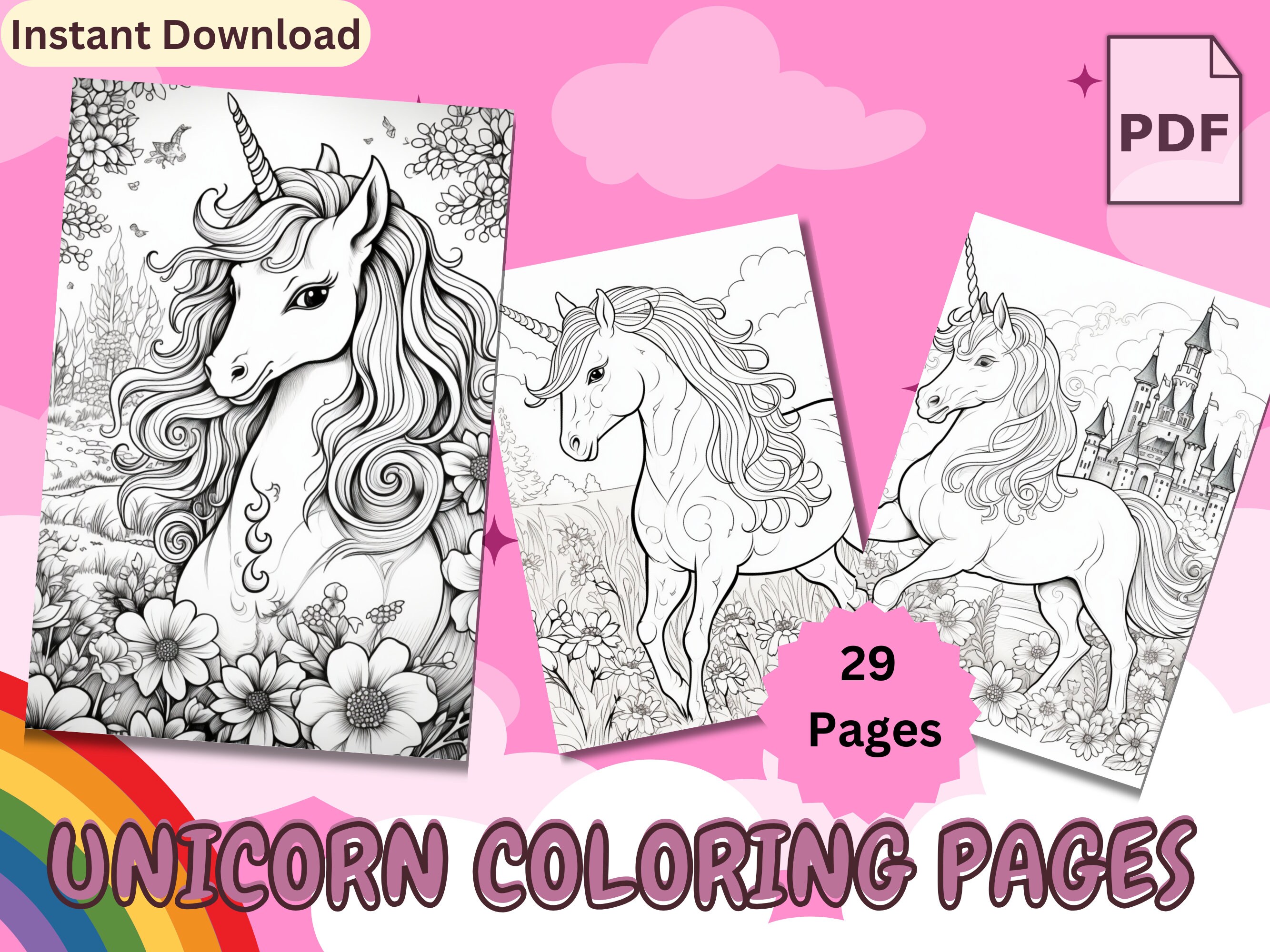 Rainbow Unicorn Coloring Page, Fantasy Coloring Sheet Rainbow Coloring ...