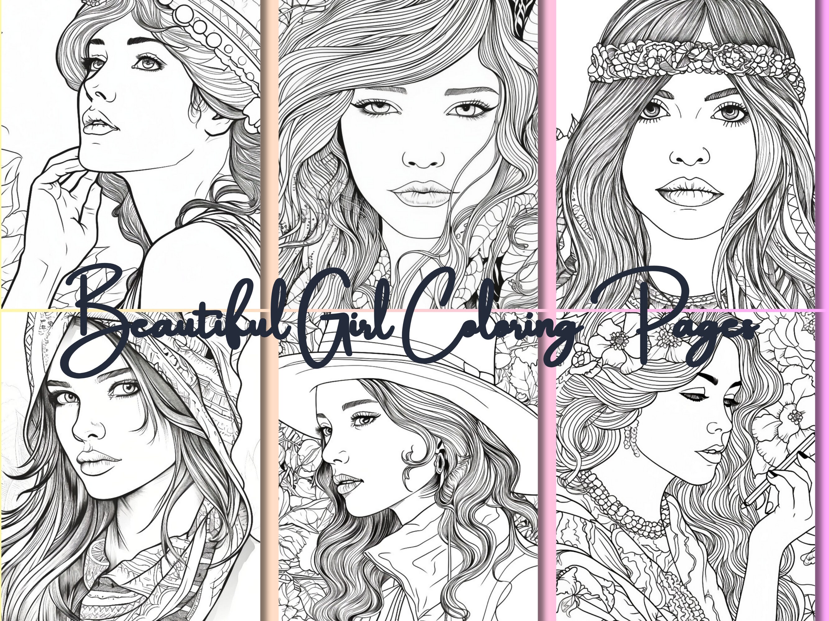 Gorgeous Girl Coloring Pages PDF Printable Set Adult Coloring Book ...