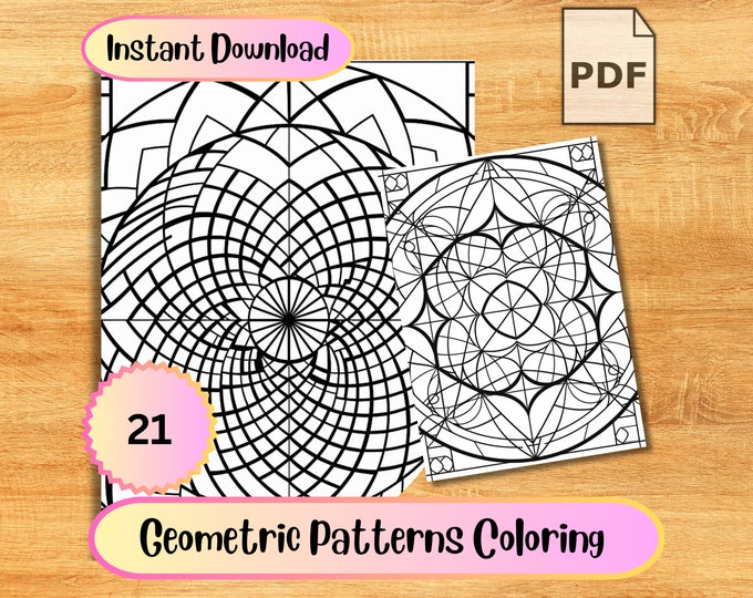 Set of 34 Printable Coloring Pages With Geometric Designs, Kids and ...