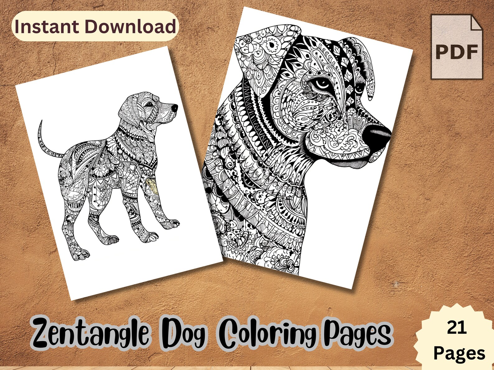 Zentangle Dog Coloring Pages Instant Download for Relaxing Coloring 21 ...
