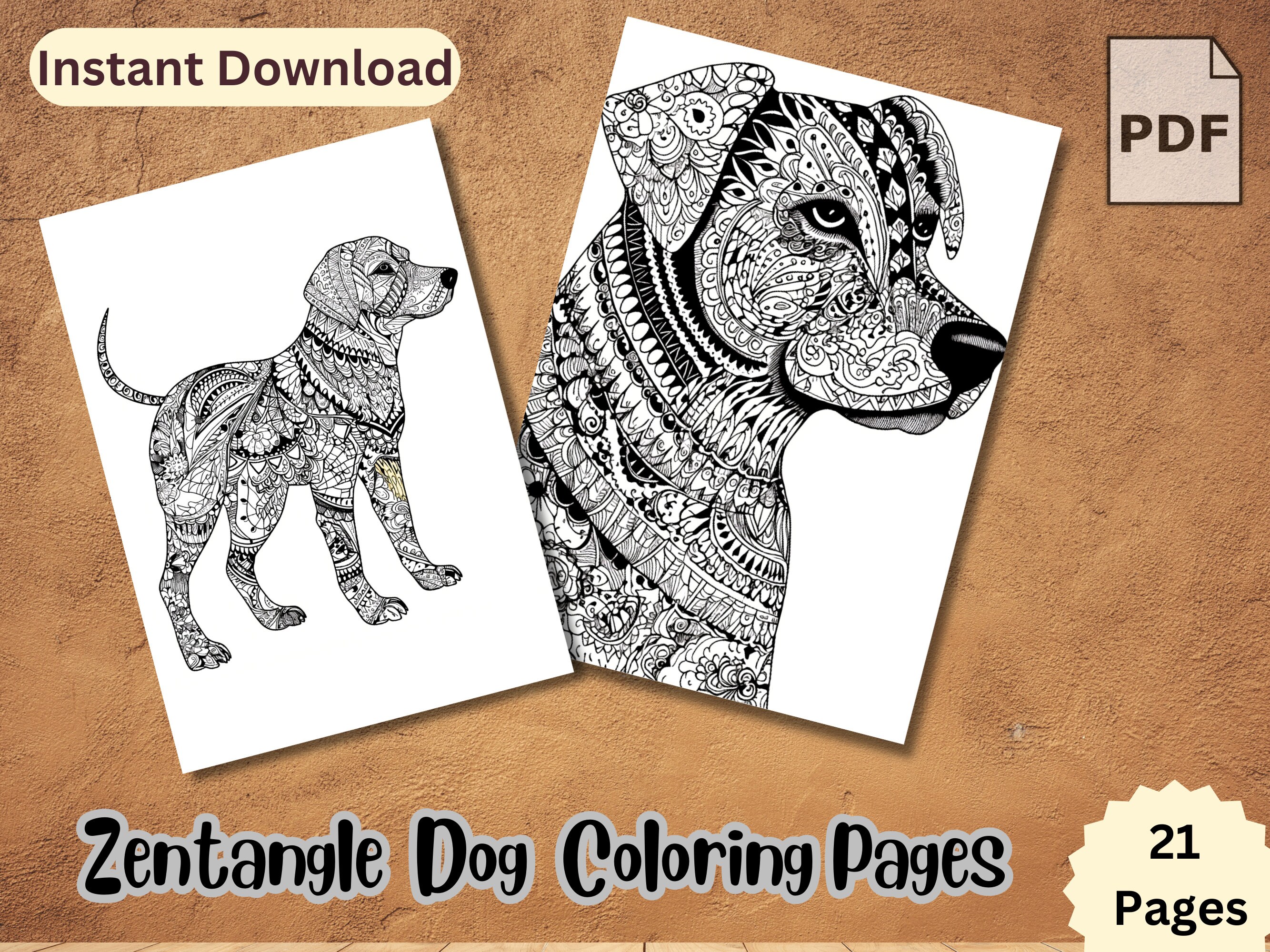 Zentangle Dog Coloring Pages Instant Download for Relaxing Coloring 21 ...