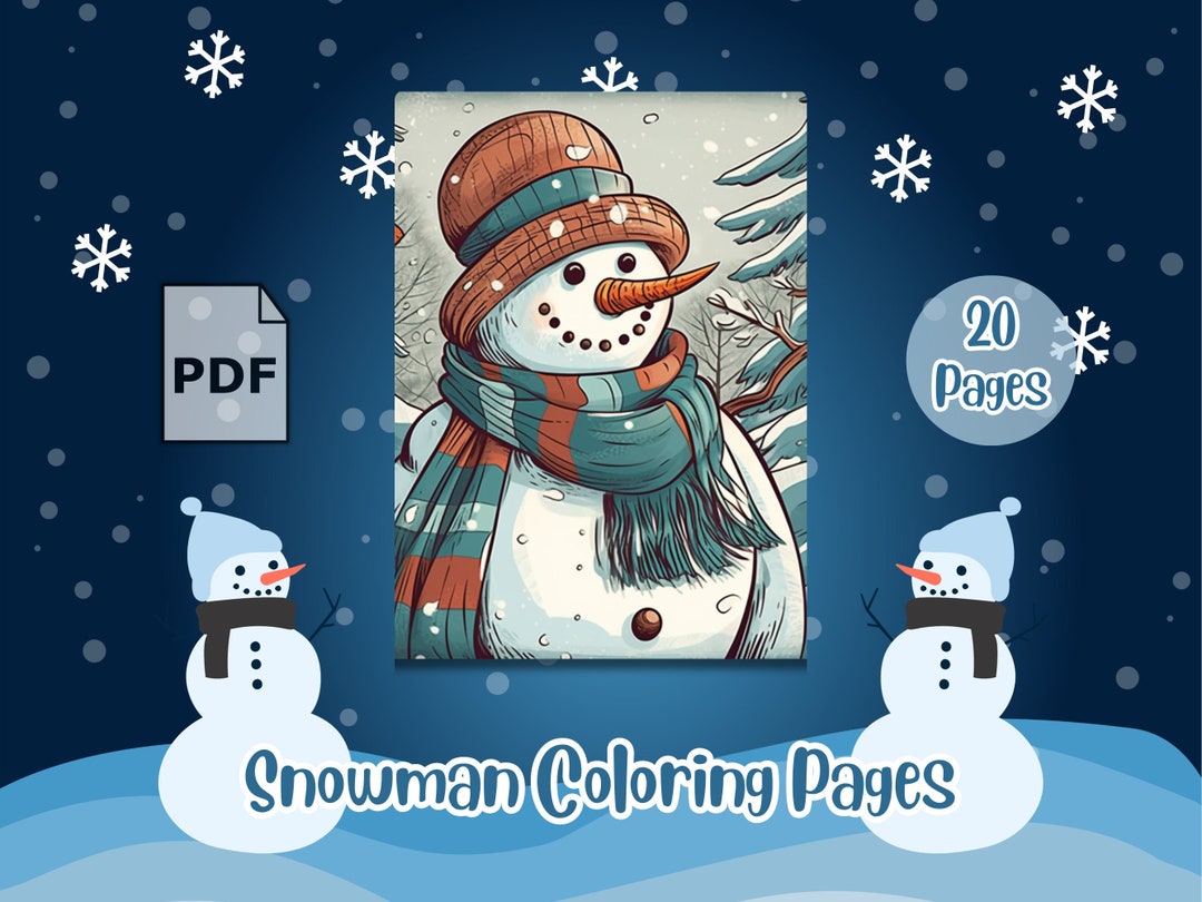 Snowman Coloring Pages, 20 Printable Instant Download Winter Snowman ...