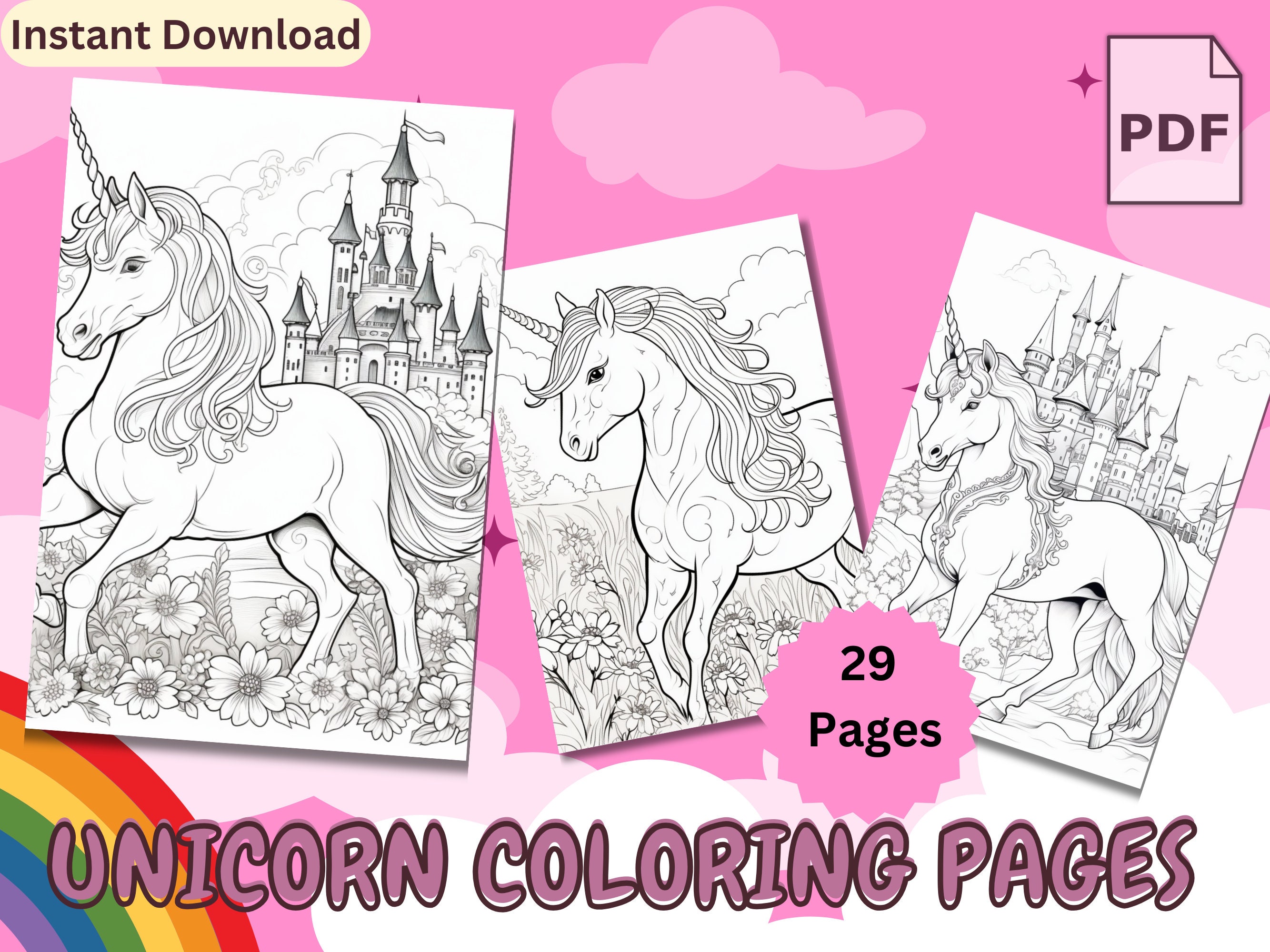 Rainbow Unicorn Coloring Page, Fantasy Coloring Sheet Rainbow Coloring ...