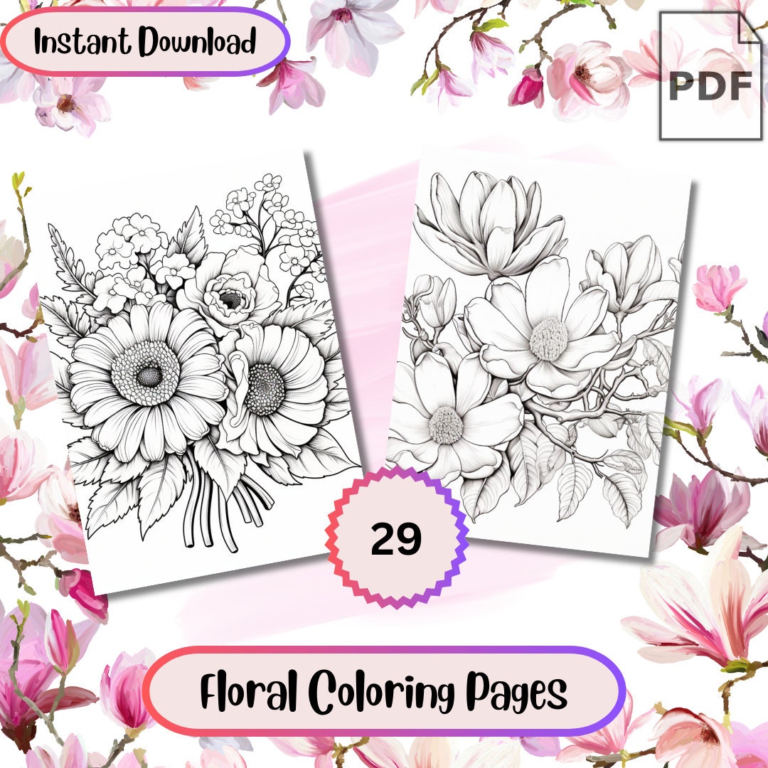Botanical Coloring Pages Digital Download Spring Flower Creative Hobby ...