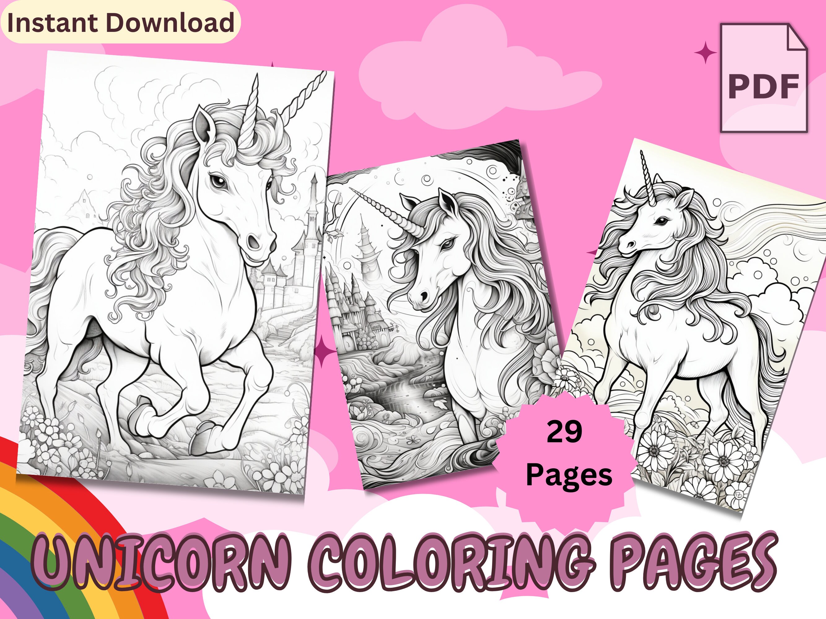Rainbow Unicorn Coloring Page, Fantasy Coloring Sheet Rainbow Coloring ...