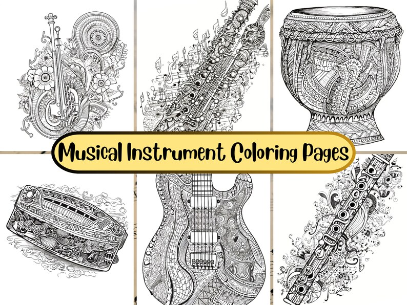 Musical Instrument Zentangle Coloring Pages, Instant Download, 73 PDF ...