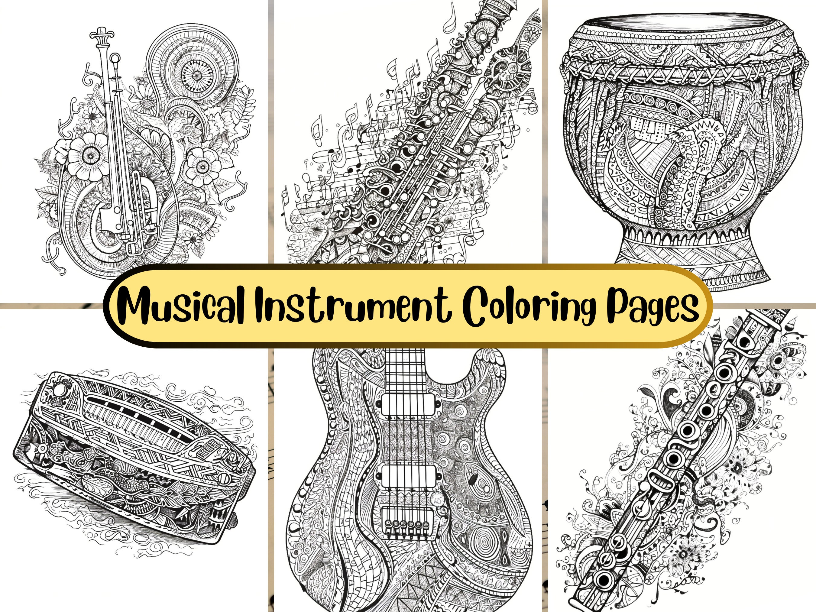 Musical Instrument Zentangle Coloring Pages, Instant Download, 73 PDF ...