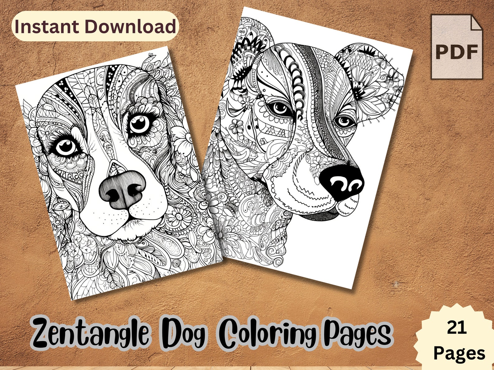 Zentangle Dog Coloring Pages Instant Download for Relaxing Coloring 21 ...