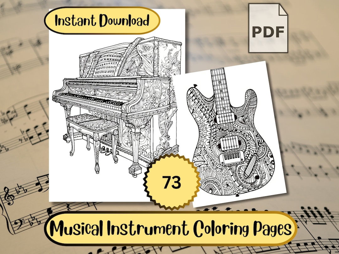 Musical Instrument Zentangle Coloring Pages, Instant Download, 73 PDF ...