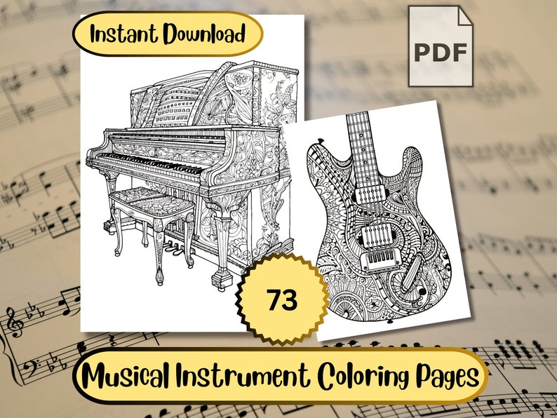 Musical Instrument Zentangle Coloring Pages, Instant Download, 73 PDF ...