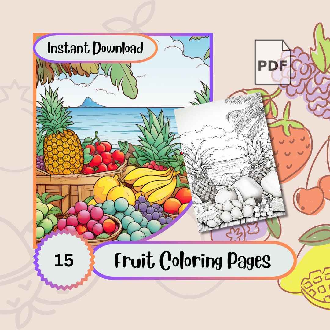 Fruit Coloring Pages, 15 Printable Art Pages PDF, Instant Download ...