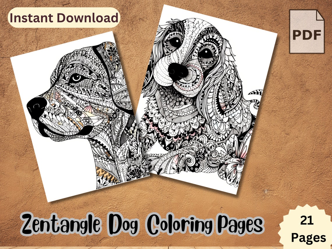 Zentangle Dog Coloring Pages Instant Download for Relaxing Coloring 21 ...