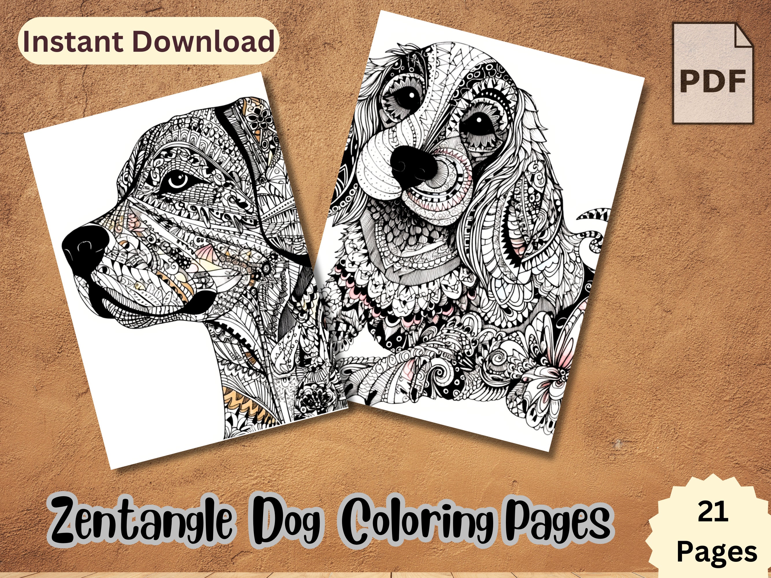 Zentangle Dog Coloring Pages Instant Download for Relaxing Coloring 21 ...