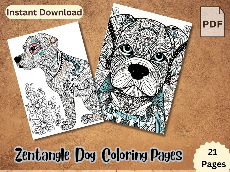 Zentangle Dog Coloring Pages Instant Download for Relaxing Coloring 21 ...