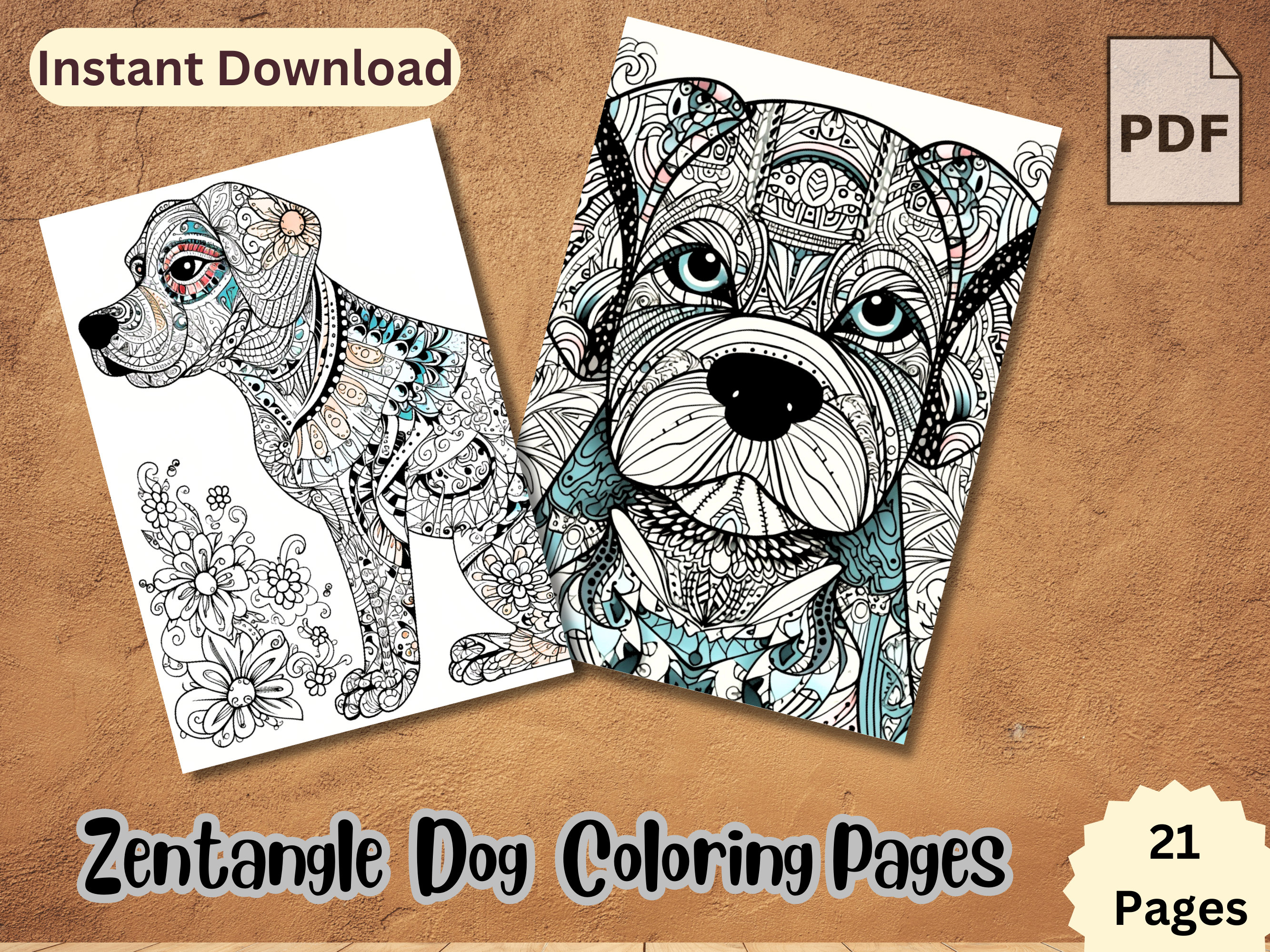 Zentangle Dog Coloring Pages Instant Download for Relaxing Coloring 21 ...