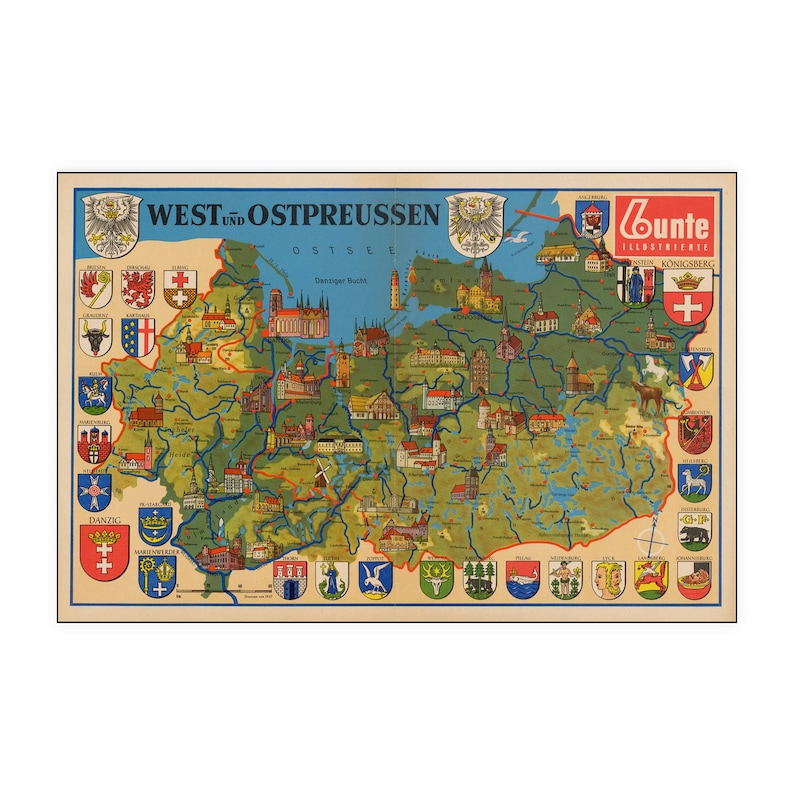 Pictorial Map of East and West Prussia 1937...matte Poster - Etsy