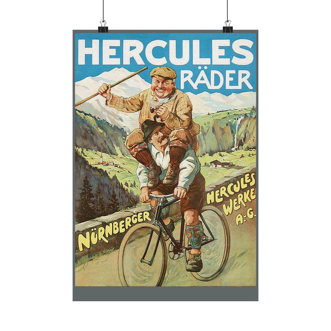 Vintage Hercules Bicycle Ad Poster: Comical Bavarian Art Print - Etsy