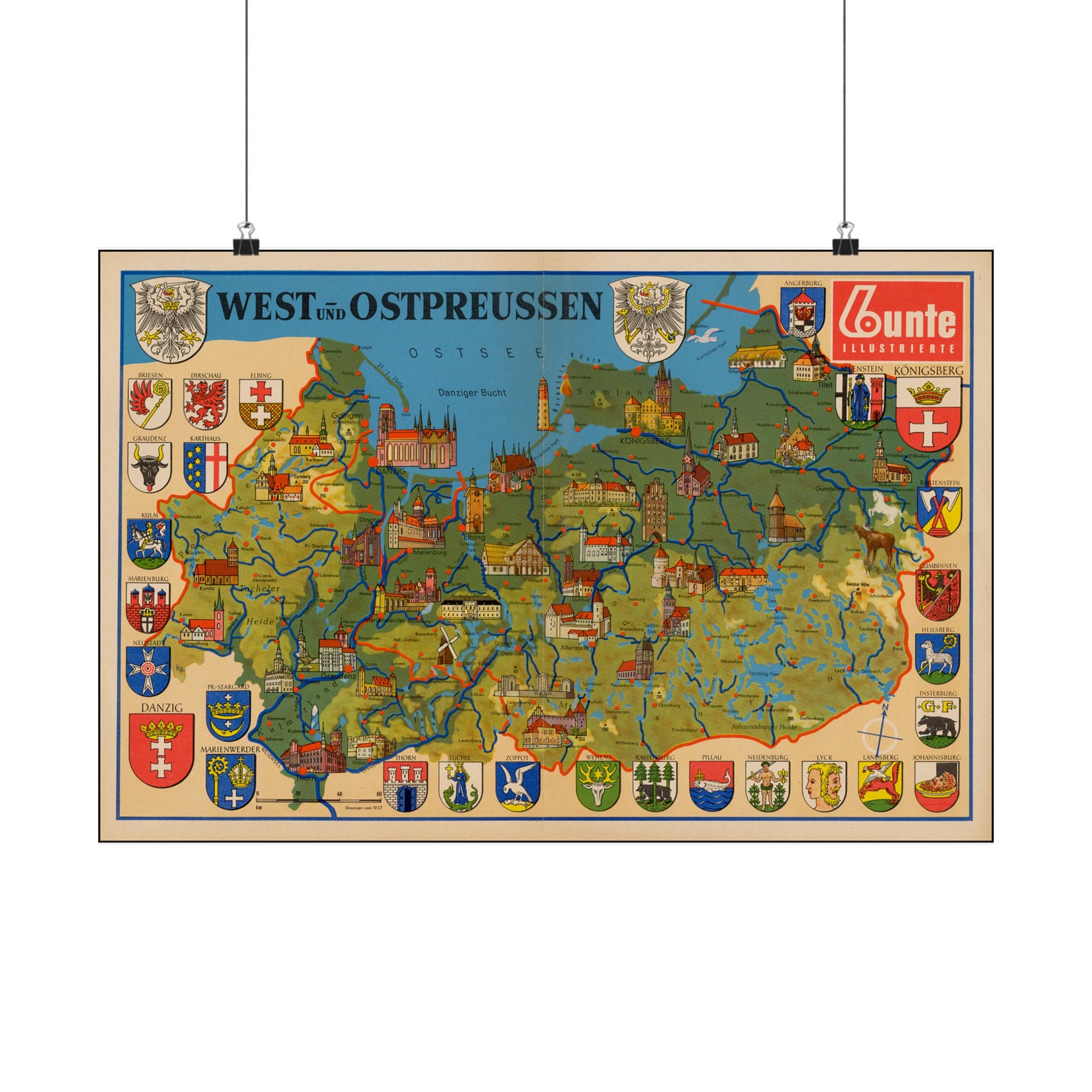 Pictorial Map of East and West Prussia, 1937...matte Poster - Etsy