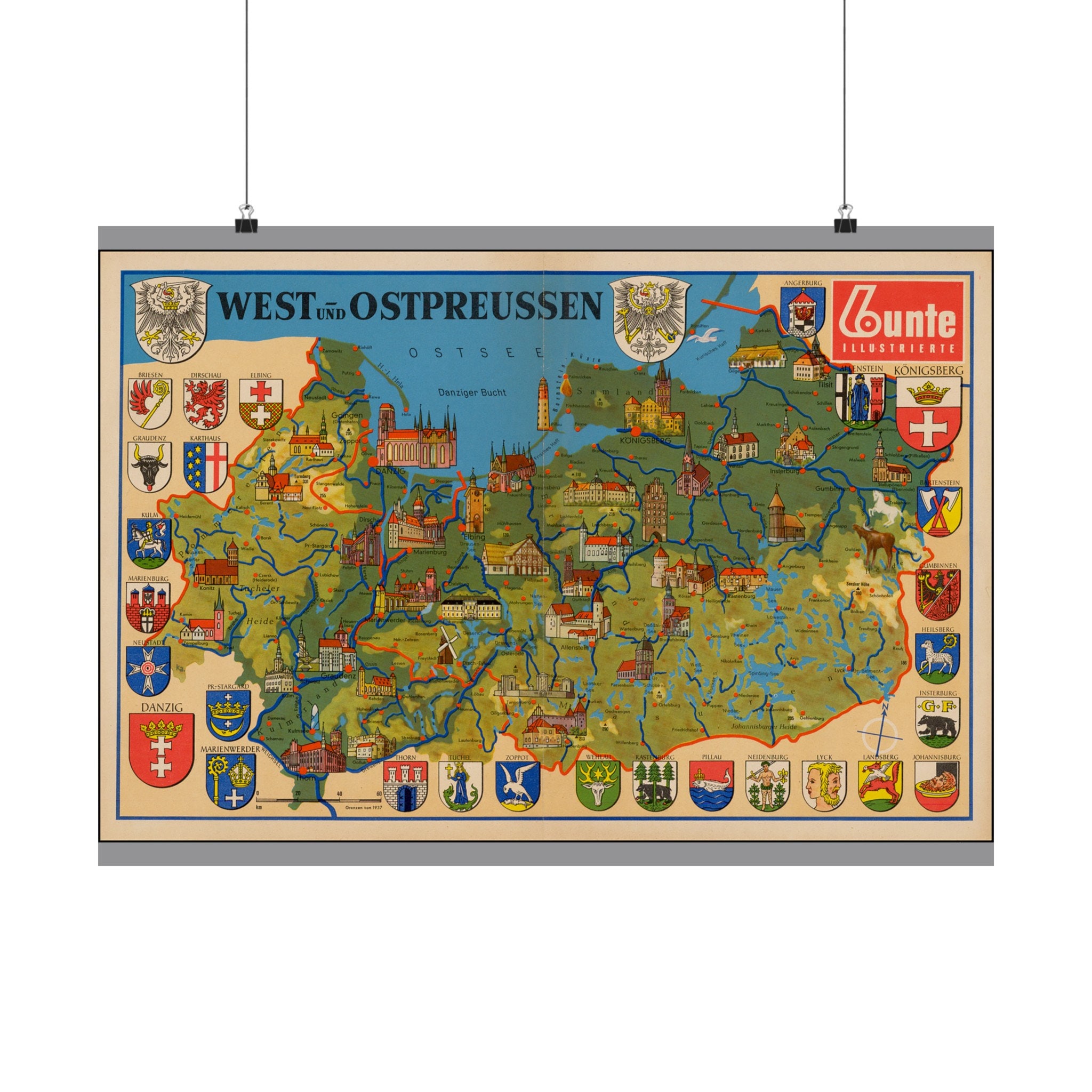 Pictorial Map of East and West Prussia, 1937...matte Poster - Etsy