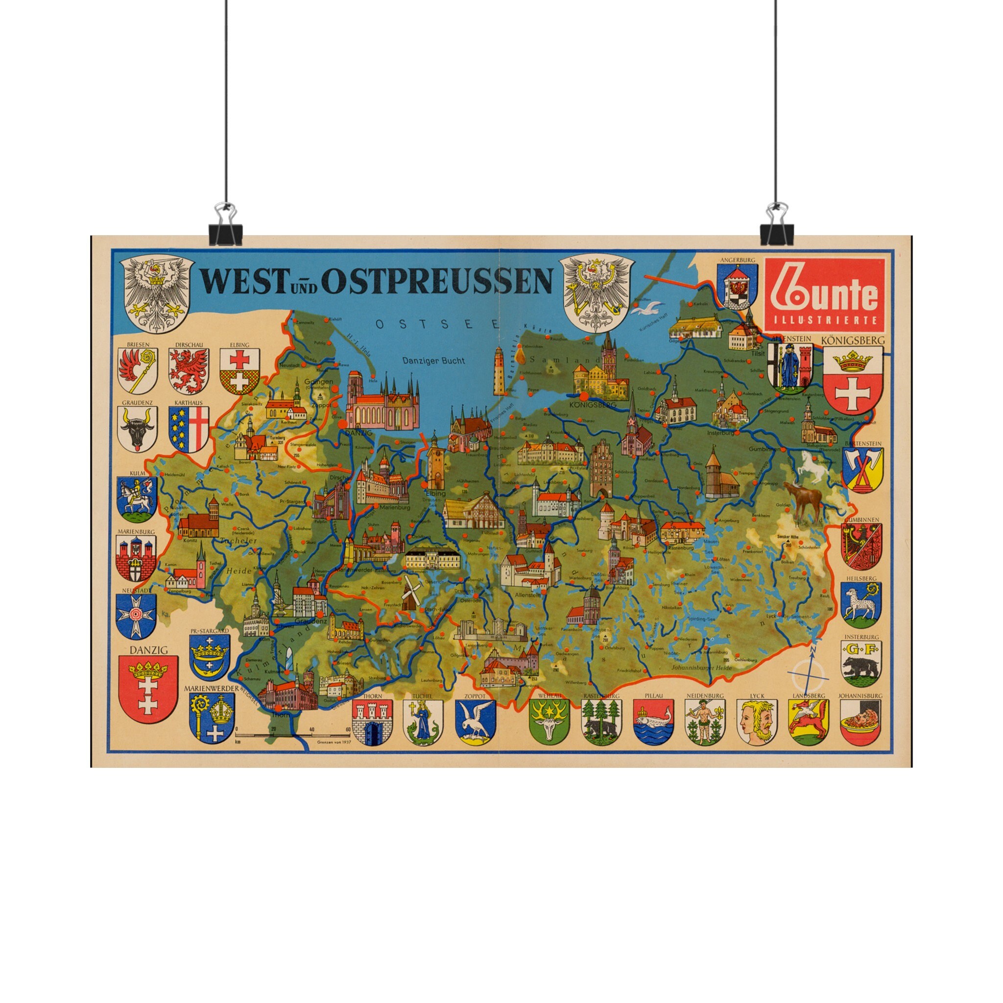 Pictorial Map of East and West Prussia, 1937...matte Poster - Etsy