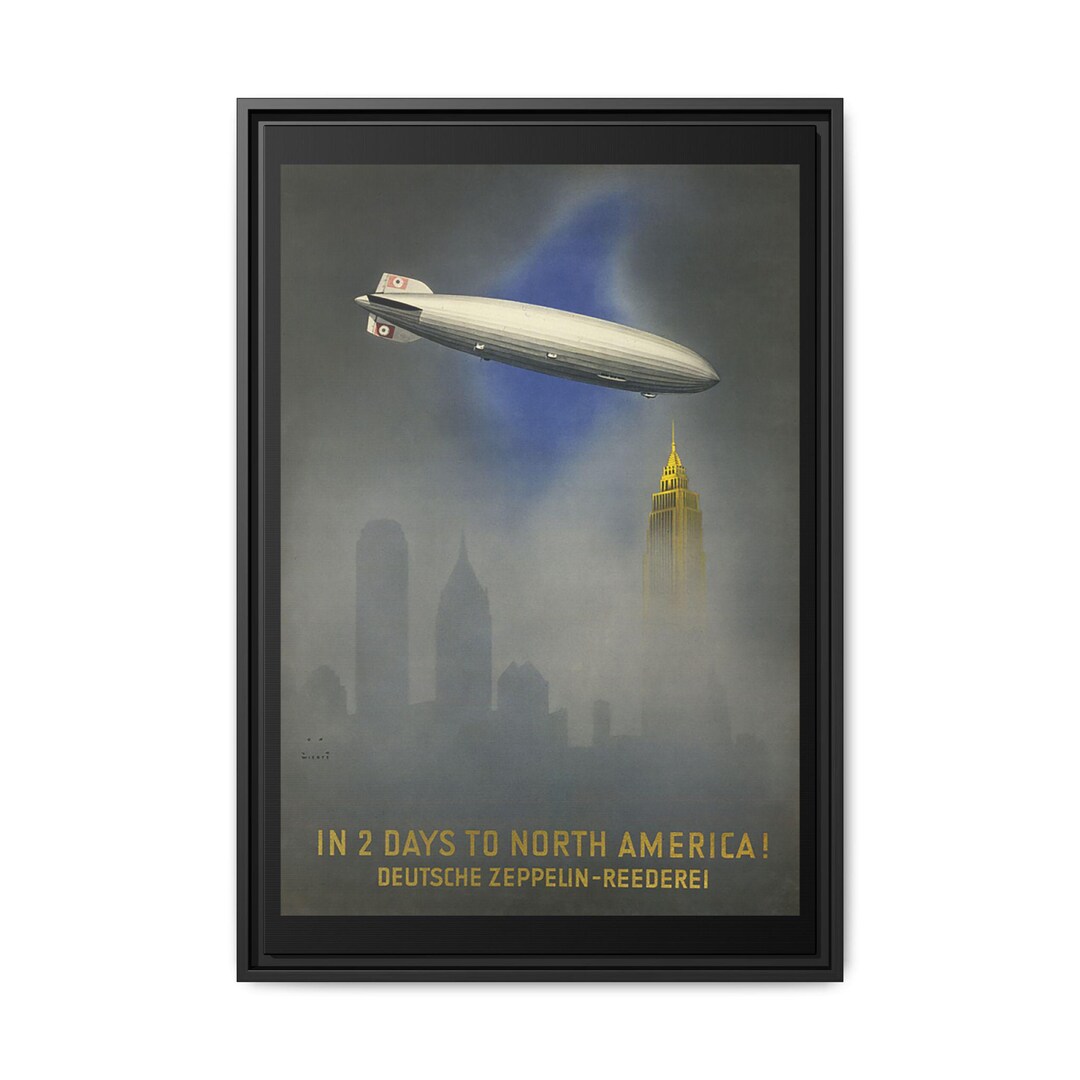 Zeppelin Hindenburg Over New York Framed Canvas Art: Vintage Aviation ...