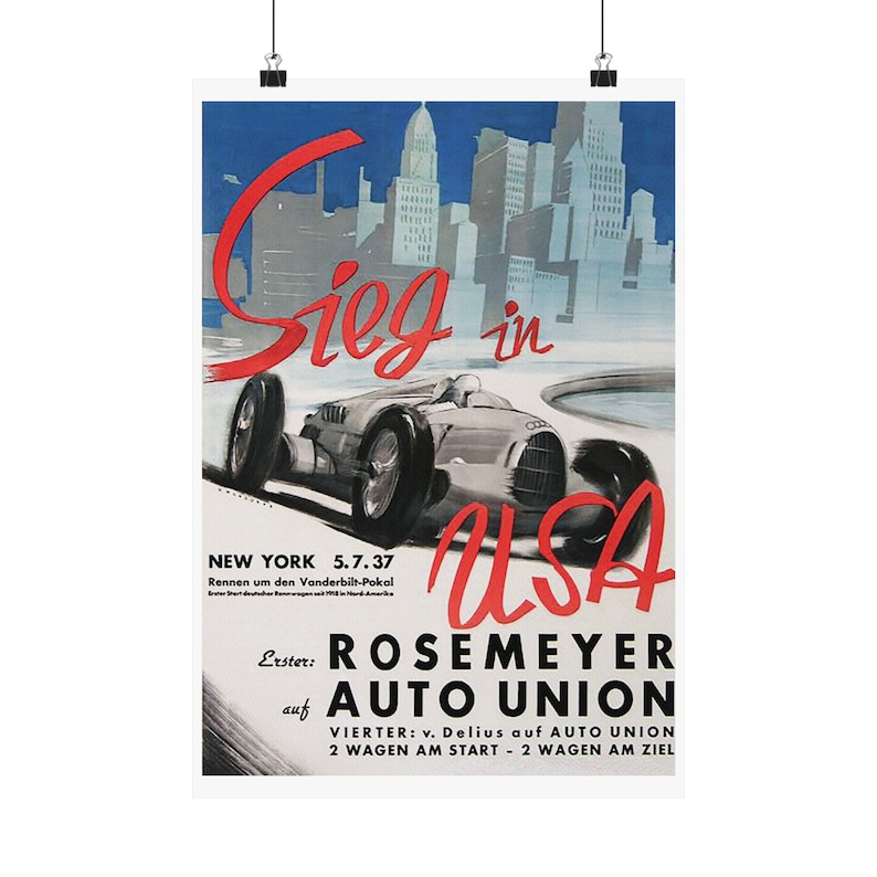 1937 German Racing Victory in USA Poster: Rosemeyer Auto Union - Etsy
