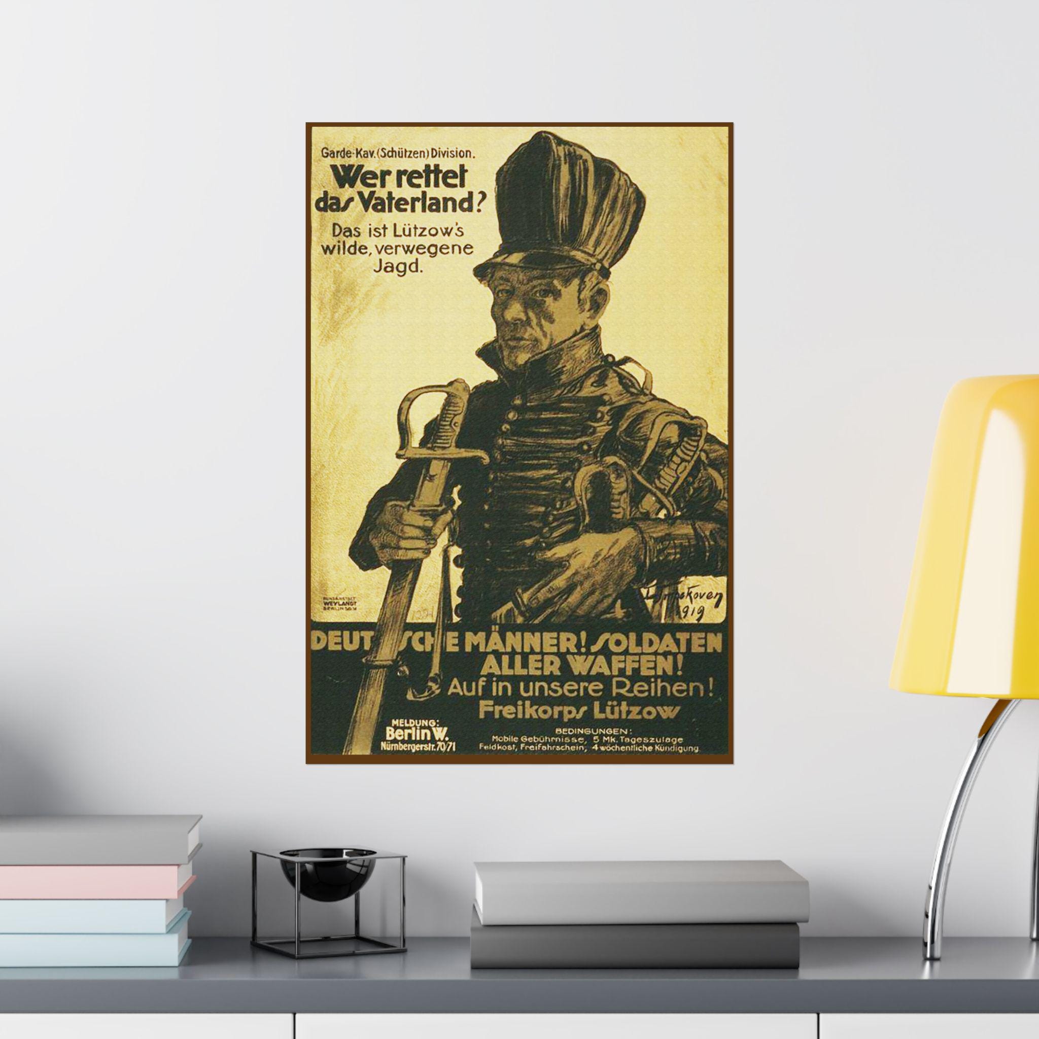Vintage German Military Poster, Freikorps Lützow Print, WWI Era Wall ...