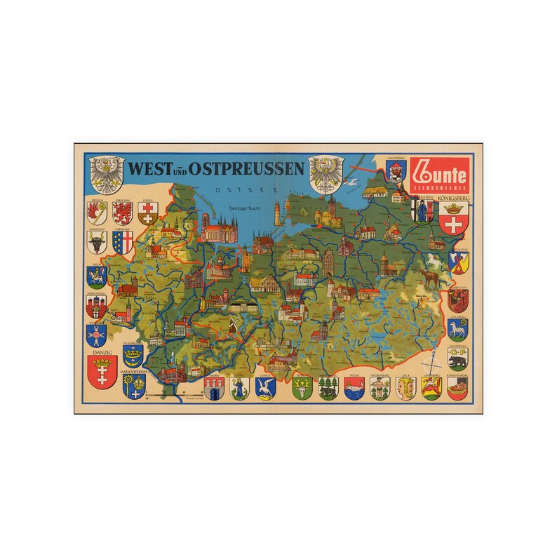 Pictorial Map of East and West Prussia 1937...matte Poster - Etsy