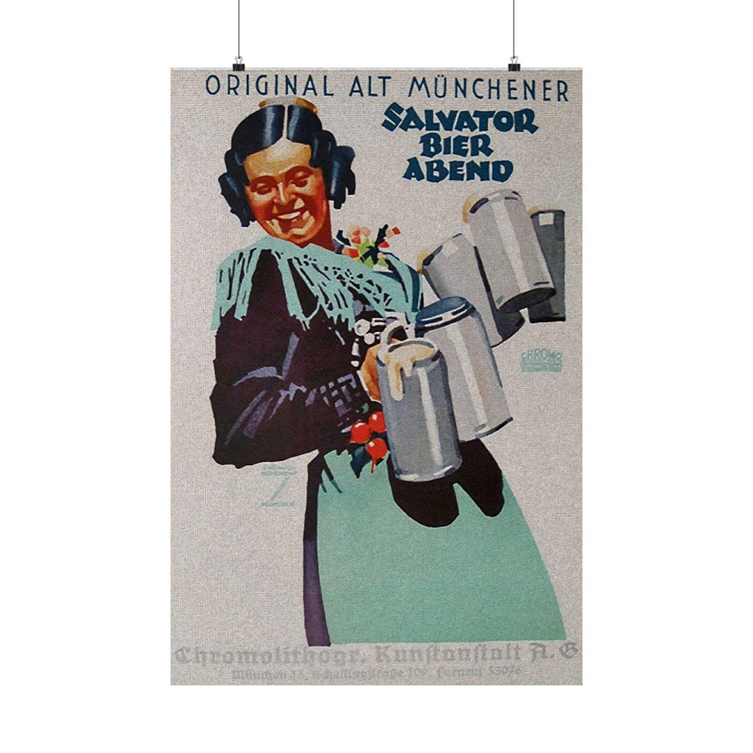Vintage Bavarian Beer Maid Matte Vertical Poster, Beer Night, Ludwig ...