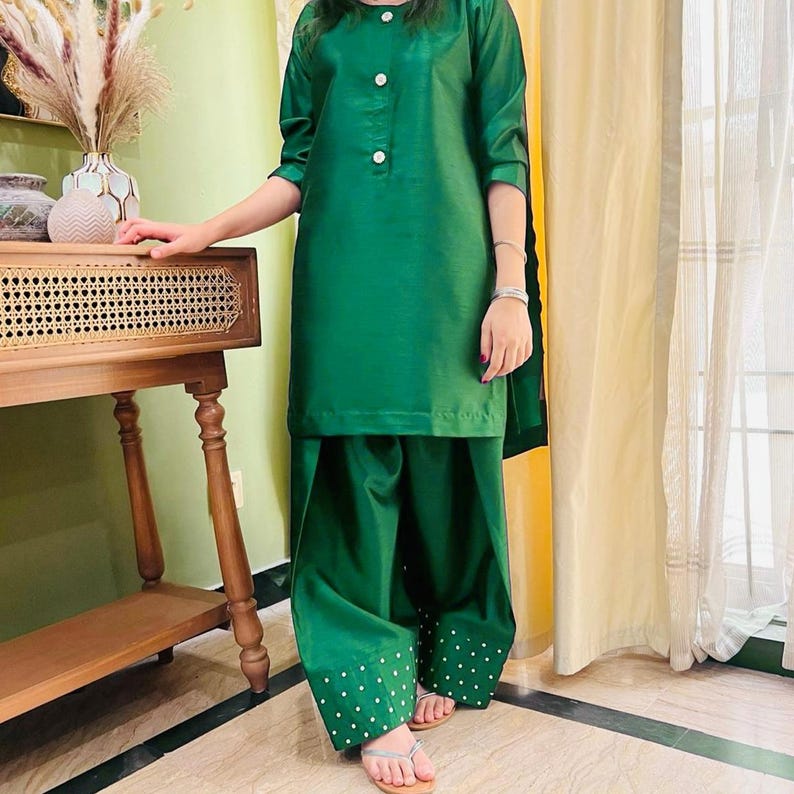 Silk Farshi Salwar Kameez: Pakistani Dress With Organza Dupatta - Etsy